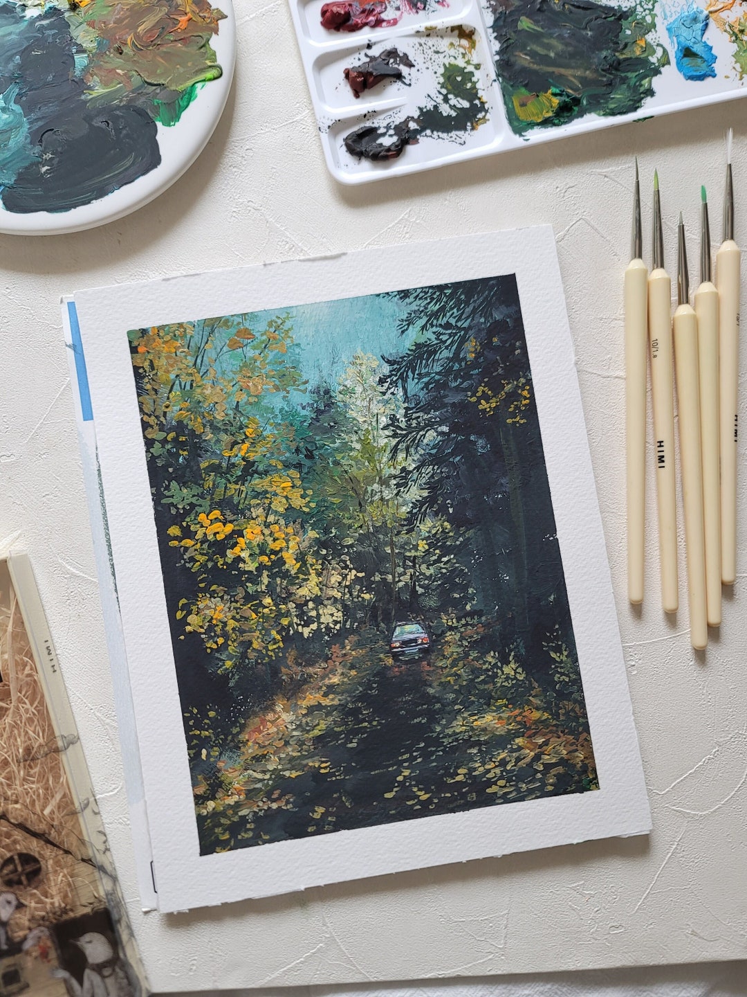 Autumn Misty Forest Gouache Original Painting, Gouache Painting ...
