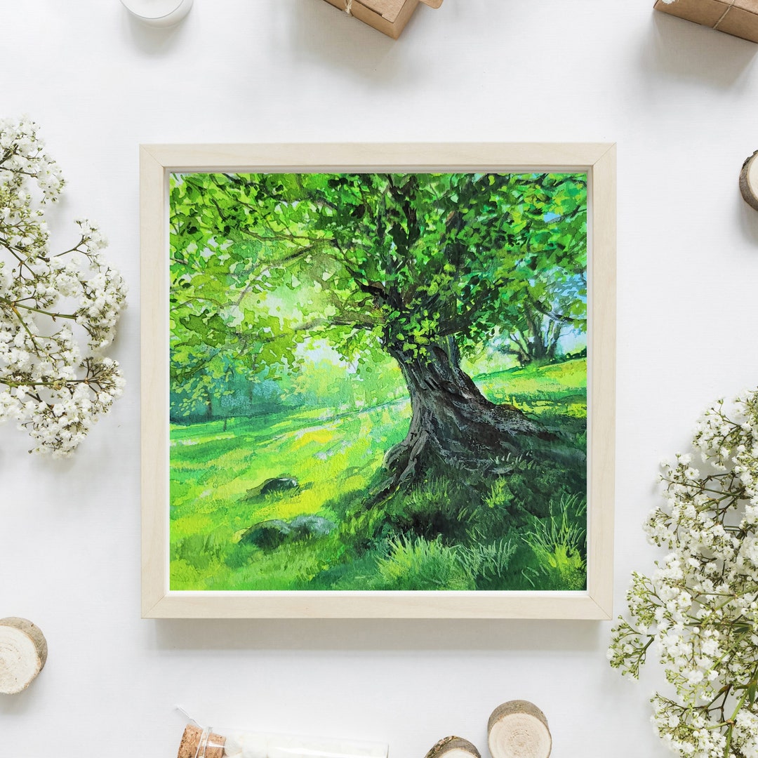 An Old Tree Gouache Art Print, A4 Art Print, Gouache Painting ...