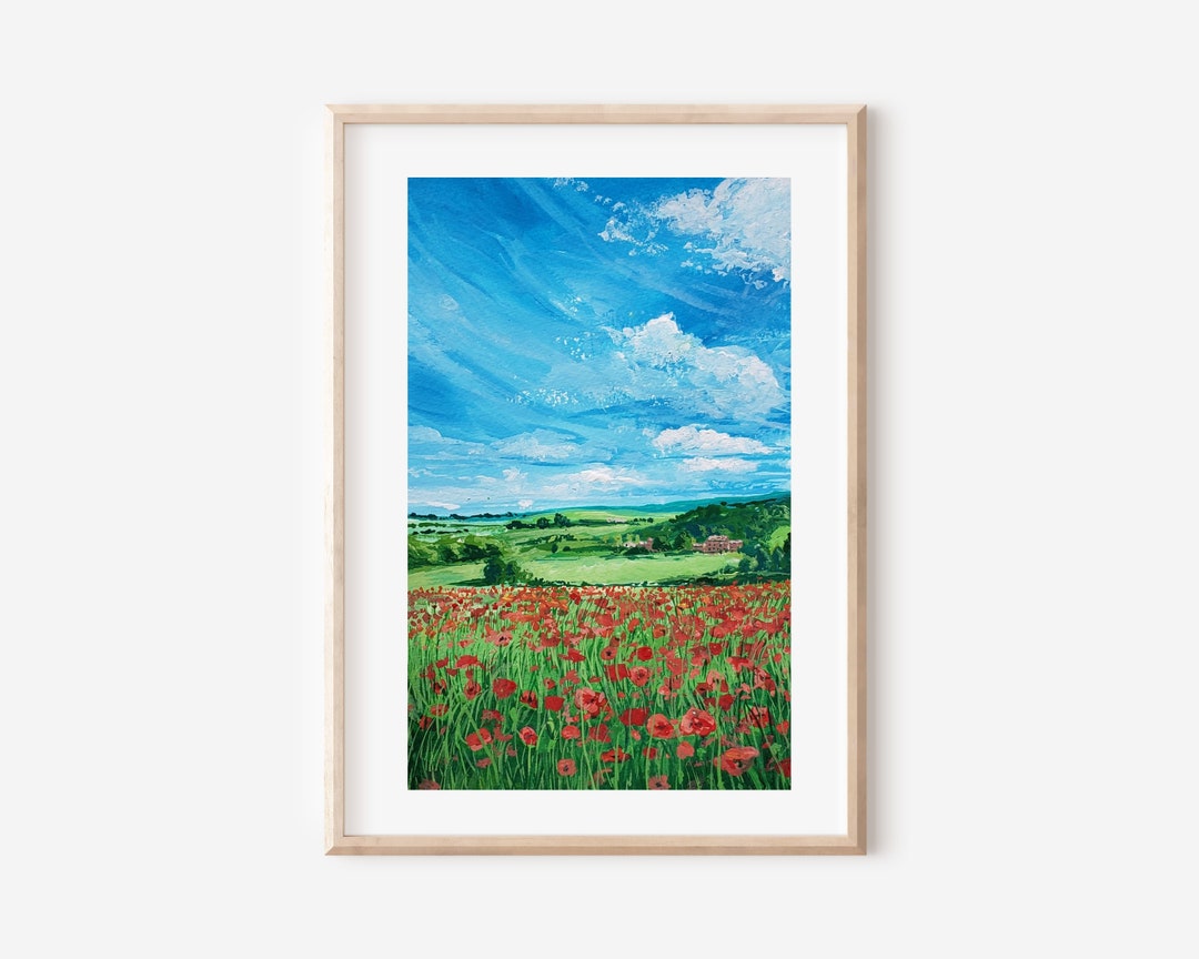 Poppy Field Art Print, A4 Art Print, Gouache Painting, Landscape Art ...