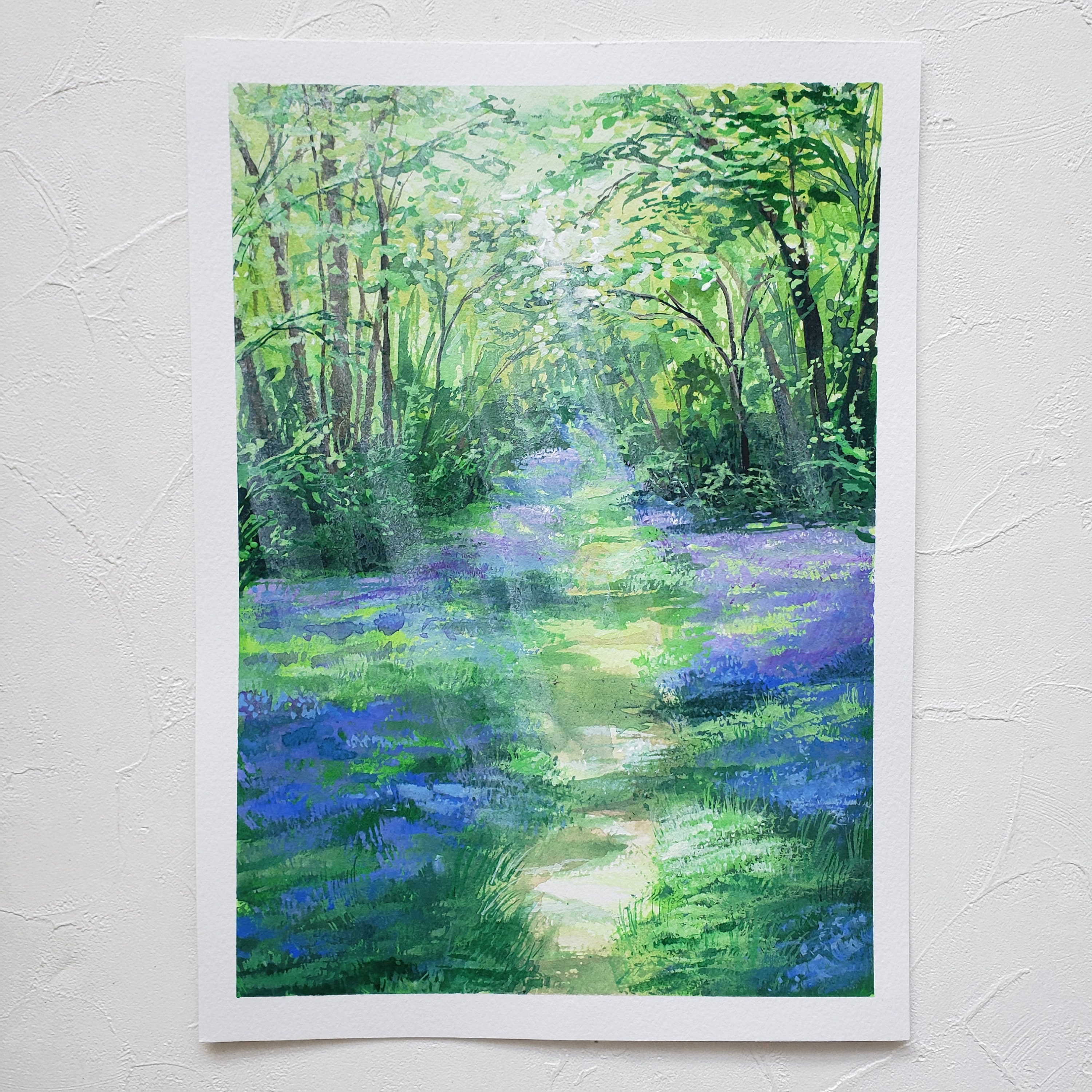 Bluebell Forest Gouache Original Painting Gouache painting | Etsy