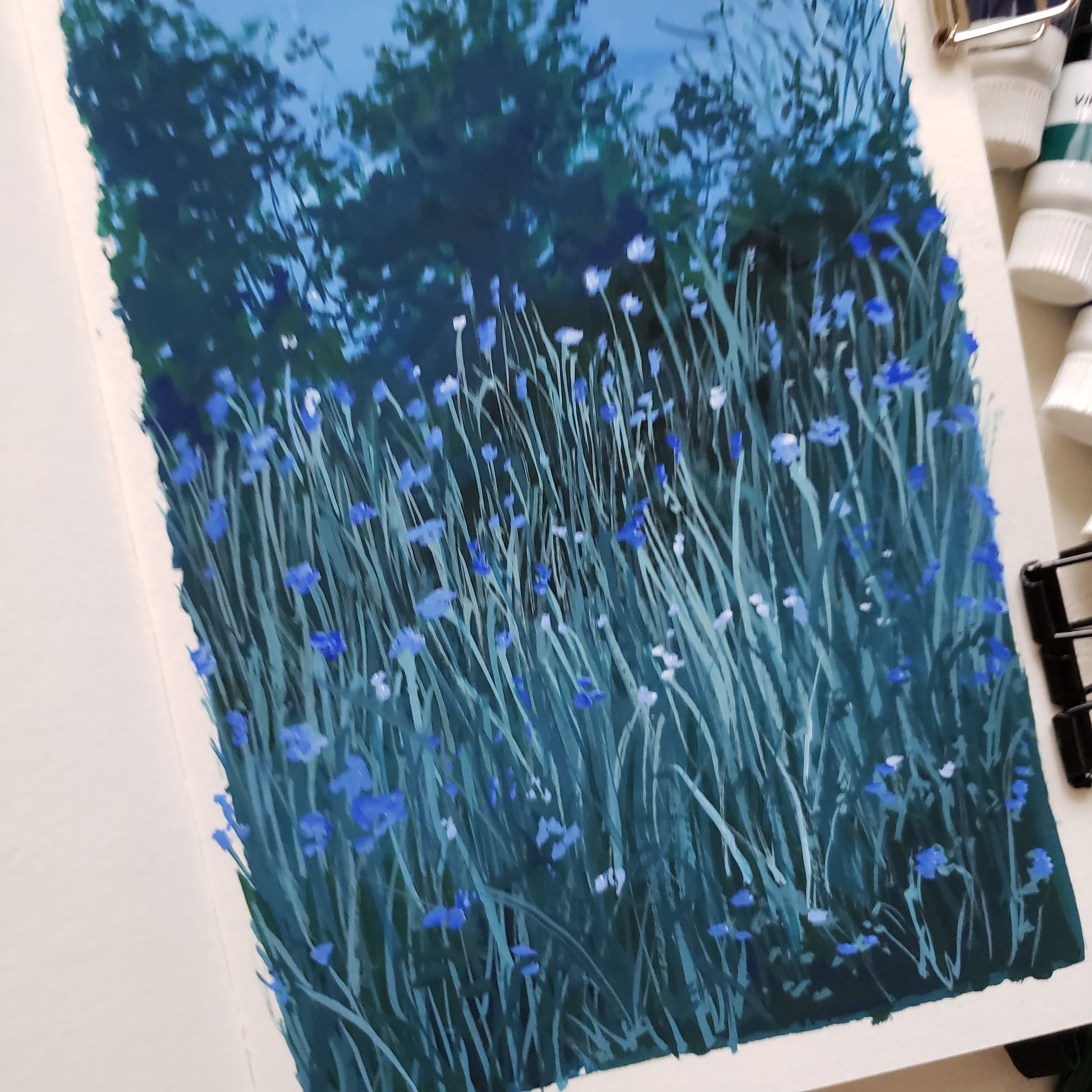 Night Flower Field Gouache Illustration Art Print A4 Art - Etsy