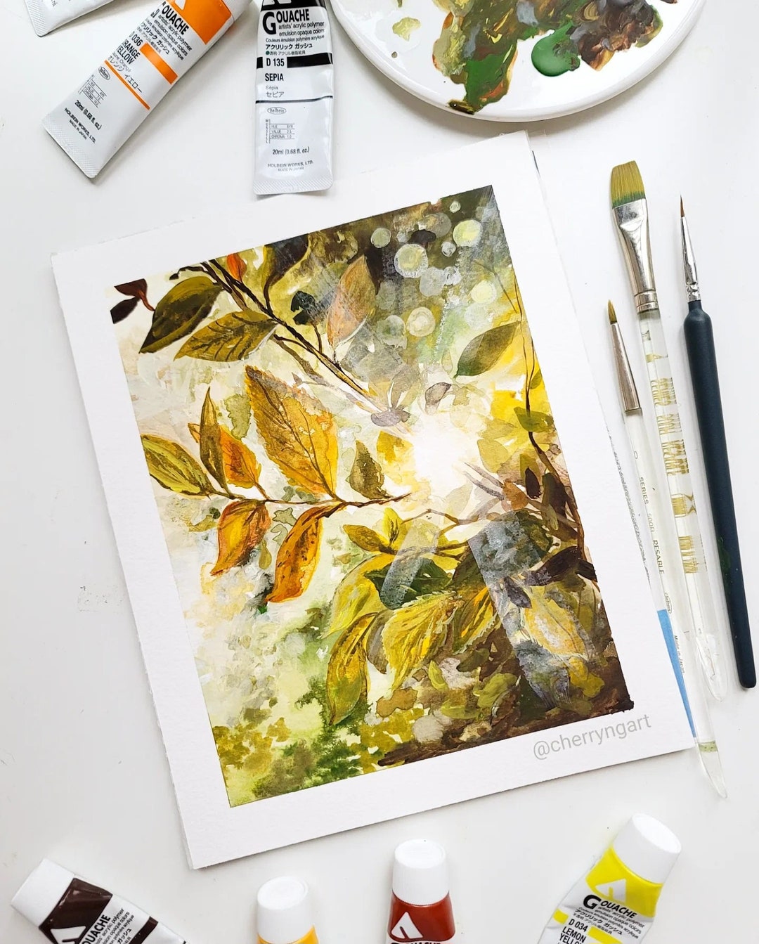 Autumn Leaves Gouache Original Painting, Gouache Painting, Landscape ...