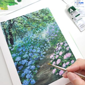 Hydrangea Forest Gouache Original Painting, Gouache Painting, Landscape ...