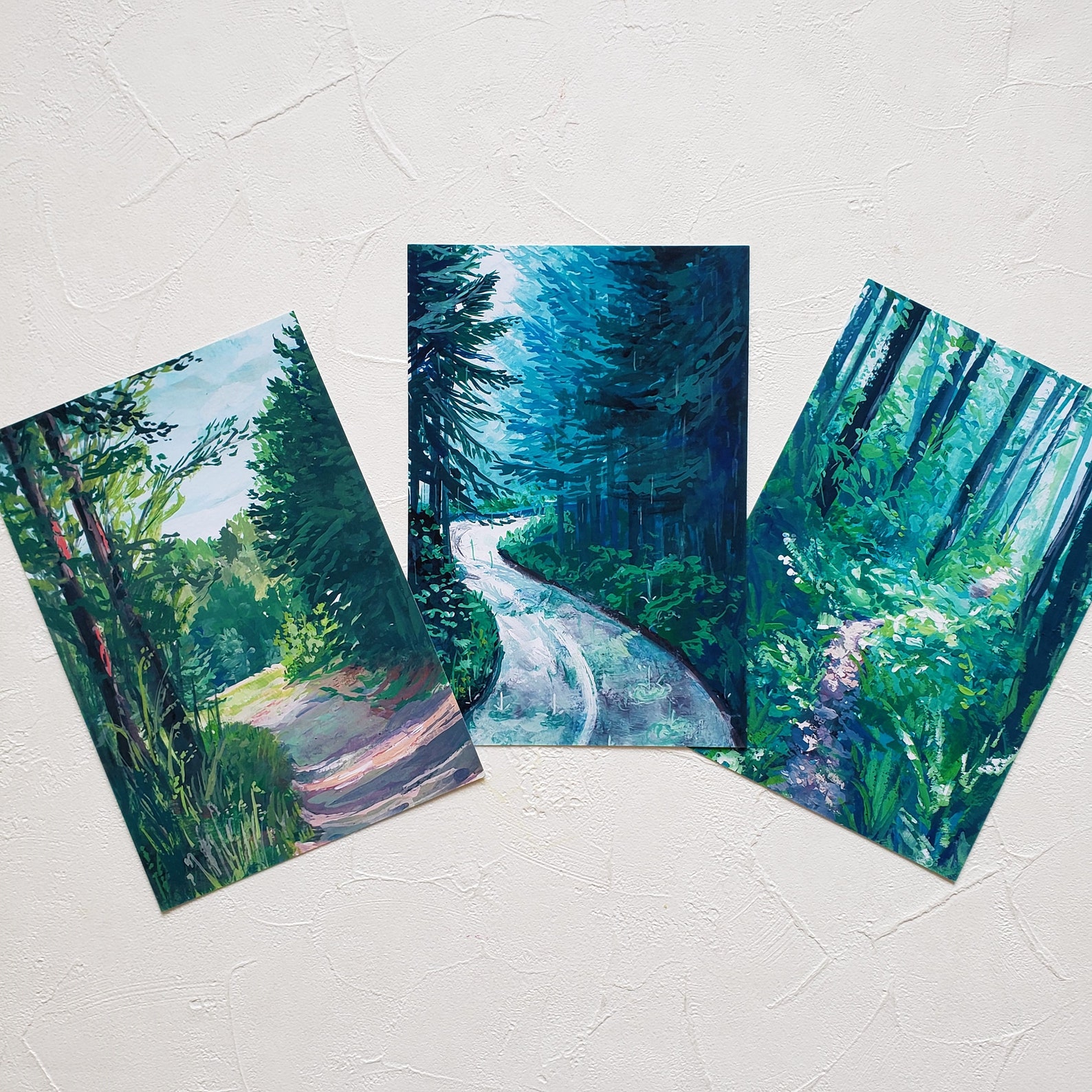 Gouache Forest Painting Post Card Set 3pcs Post Card Set - Etsy