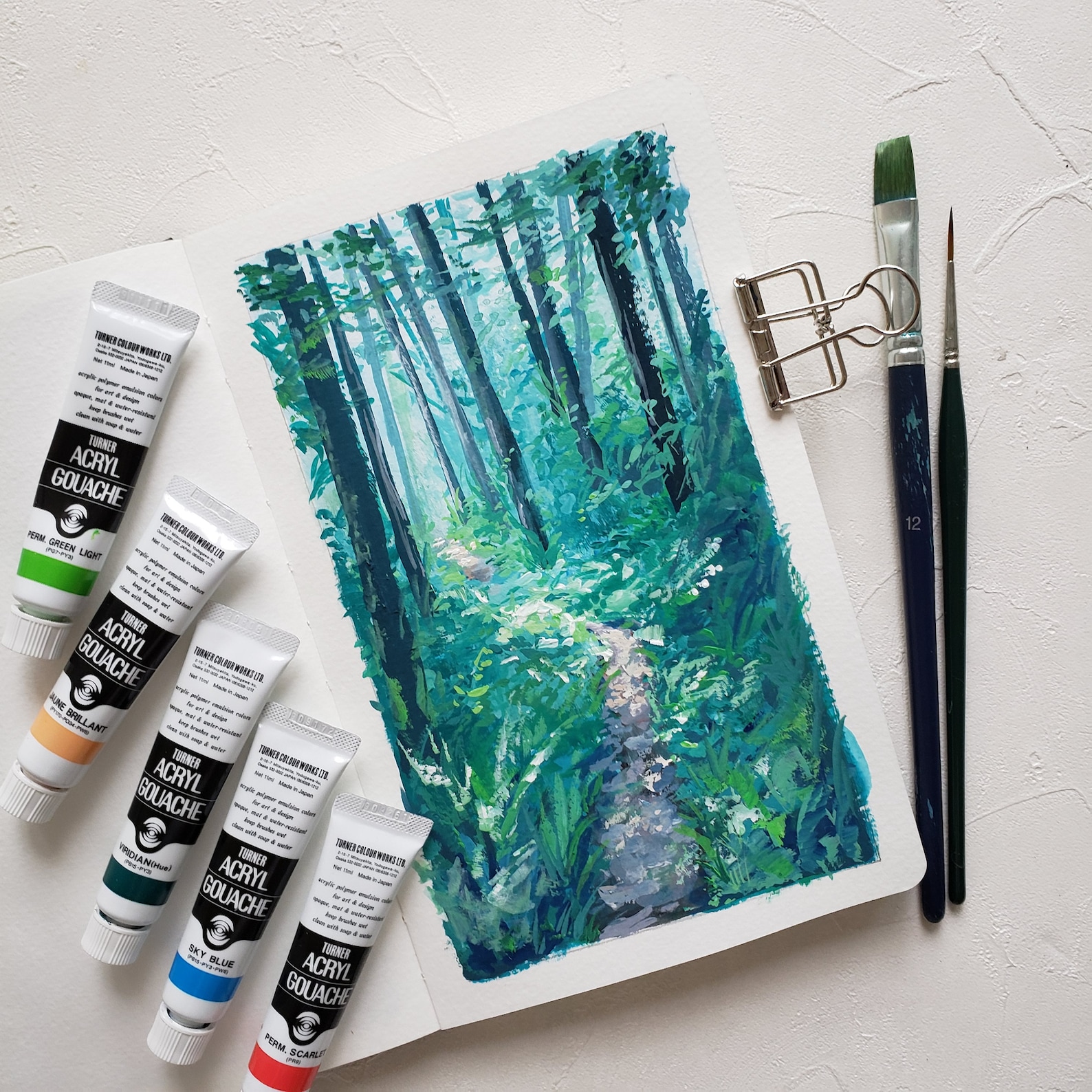Forest Pathway Gouache Illustration Art Print A4 Art Print - Etsy