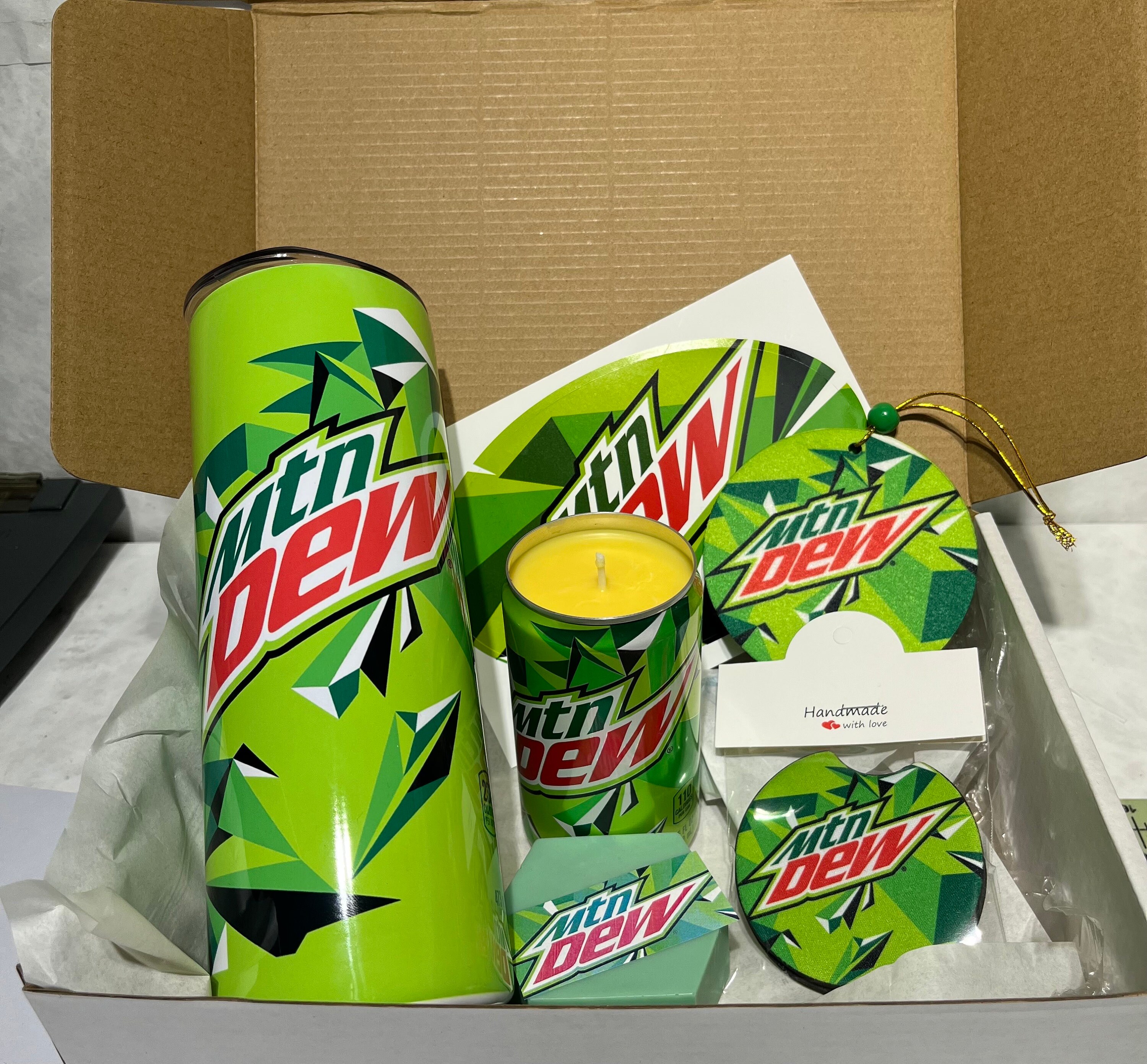Mountain Dew Themed Gift Set 20 Oz Tumbler MTN Dew Scented Candle ...