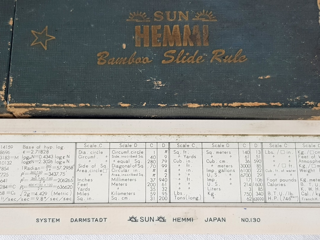 Sun Hemmi 130 Darmstadt System. Antique Slide Rule, Bamboo Base. Made ...
