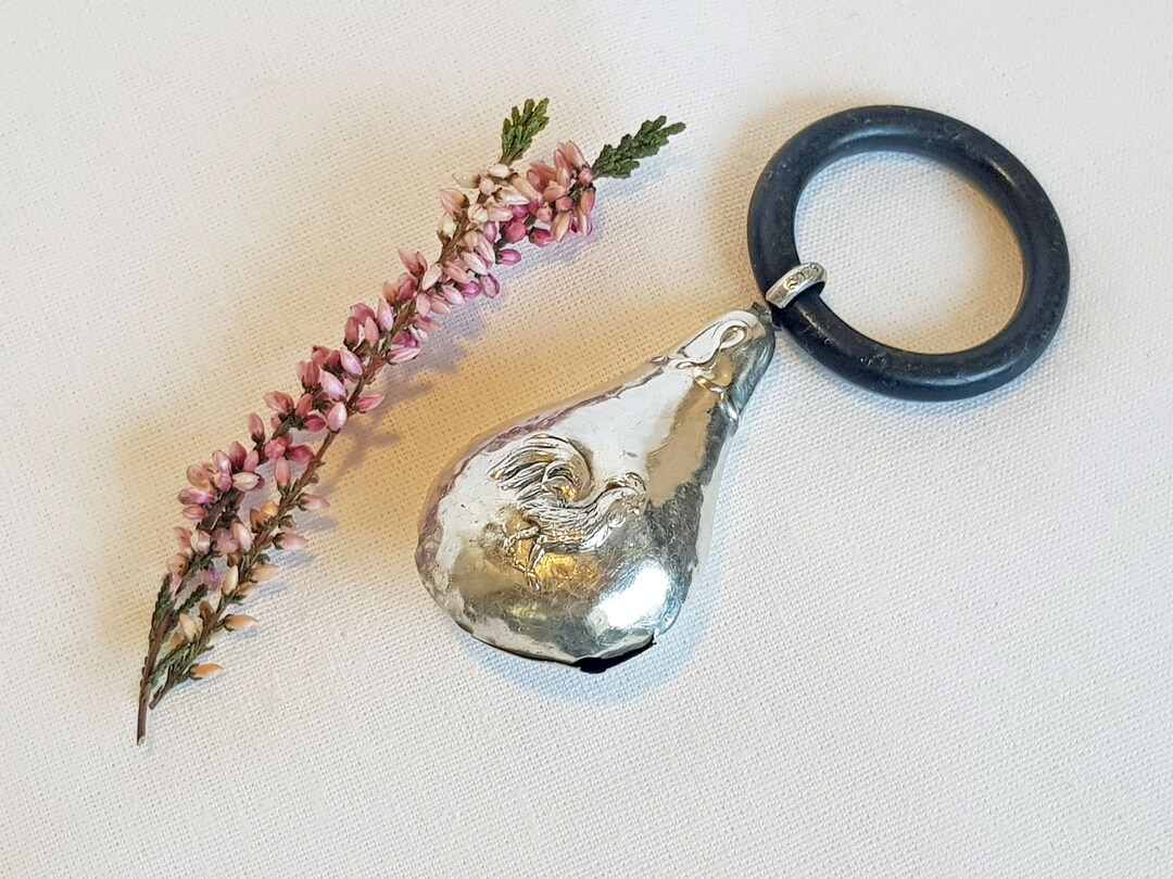 Vintage Baby Rattle. Antique Metal Rattle. Silver Rattle With Rooster ...