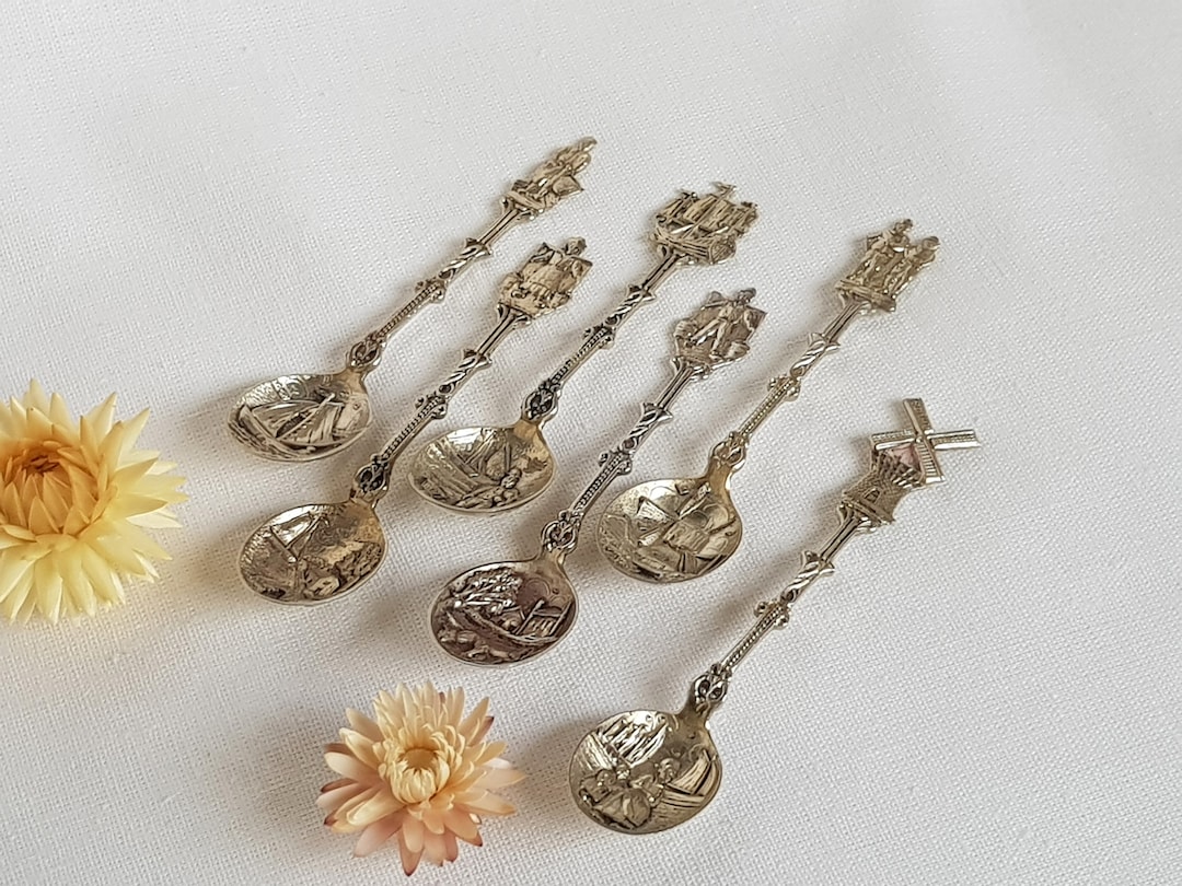 Vintage Small Spoons. Set of 6 Ornate Coffee Spoons With Figures and ...