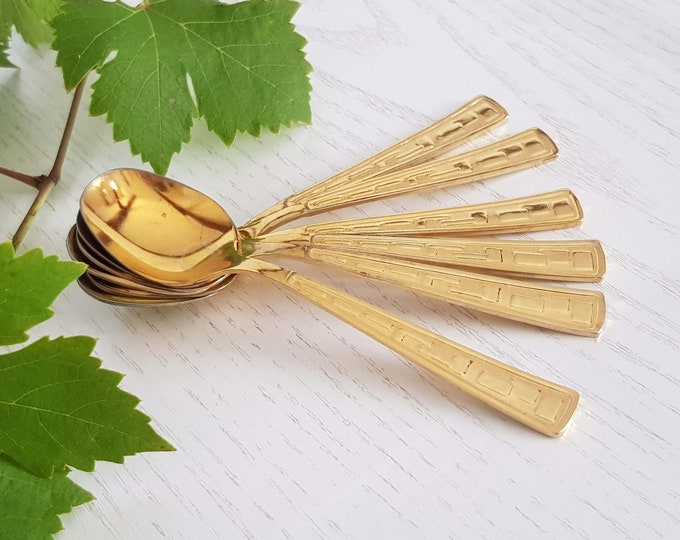 A Pretty Set of Six Ornate Vintage 24kt Gold Plated Teaspoons, Rodd ...