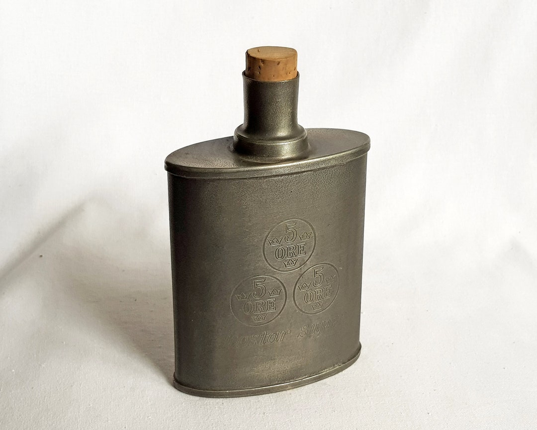 Vintage Flask With Cork, Made in Sweden, Scandia. Swedish Tenn. Tin ...