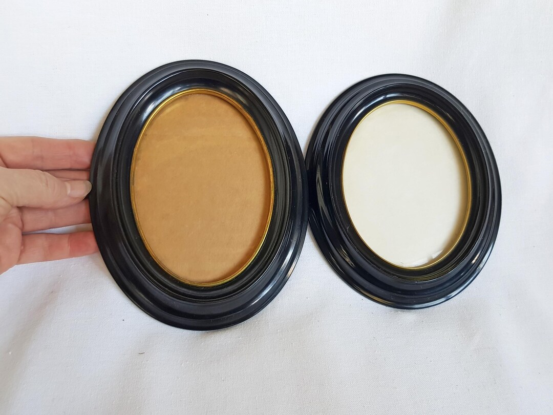 Very Small Oval Photo Frames With Glass, Black With Gold. Set of 2 ...