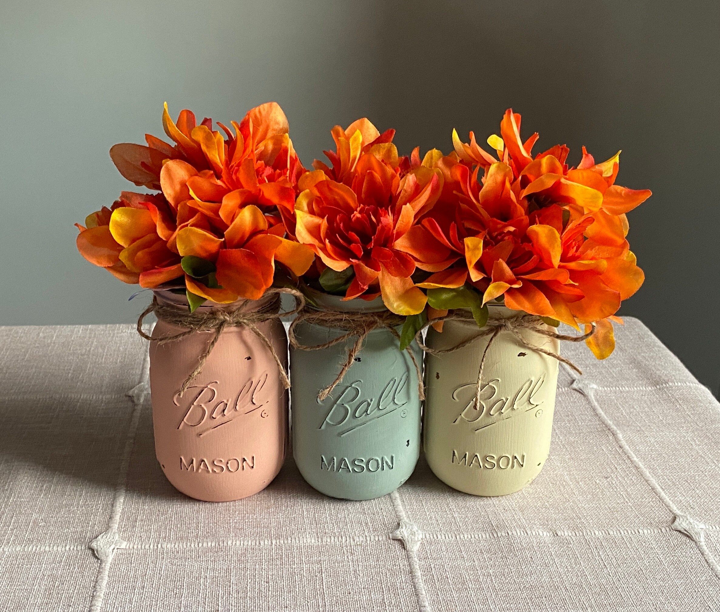 Chalk Painted Distressed Mason Jar Vases W/faux Flowers Included - Etsy