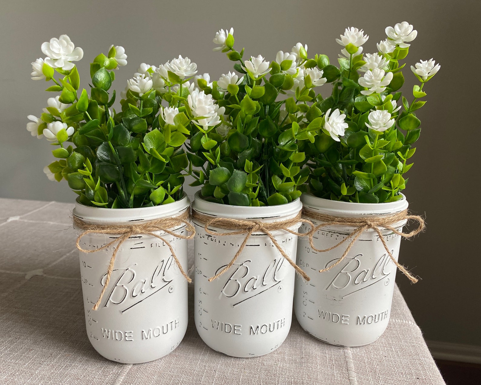 Chalk Painted Distressed Mason Jar Vases W/faux Flowers Included - Etsy