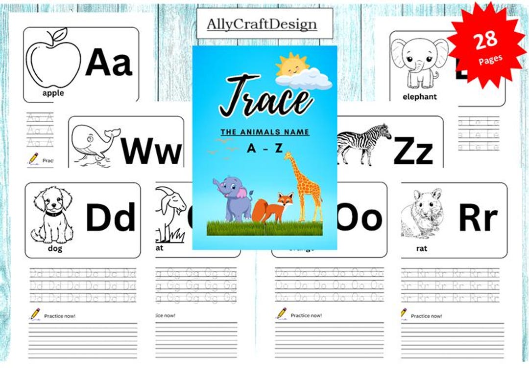 Alphabet Animals Tracing Names & Coloring Printable in 1 File ...