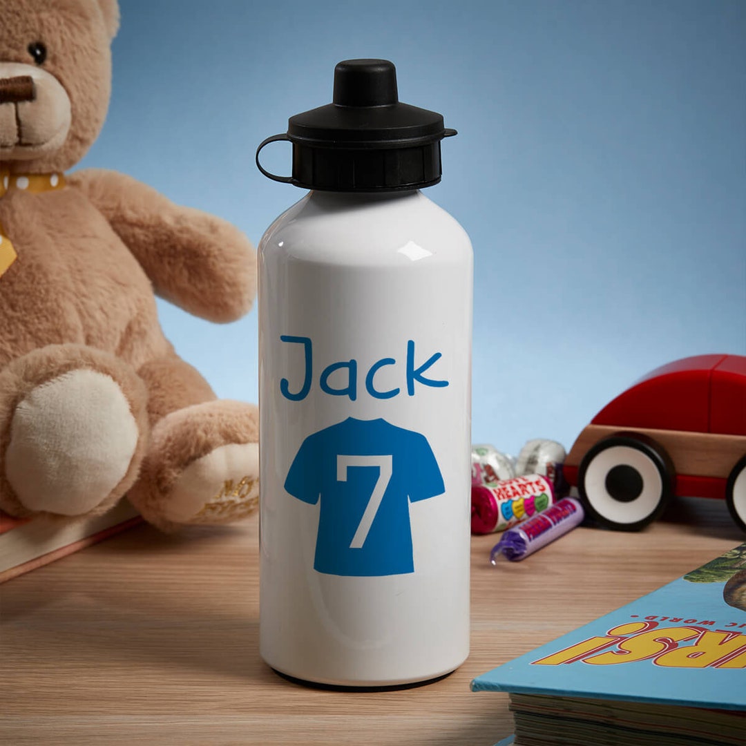 Blue Football Shirt Water Bottle | Personalised Water Bottle ...