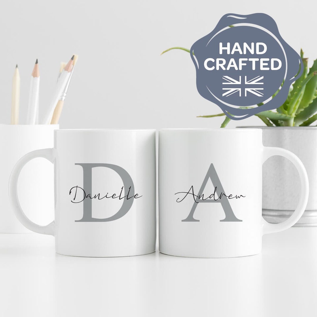 Initial Name Matching Mugs | Personalised Couple Mug Set | Custom His ...