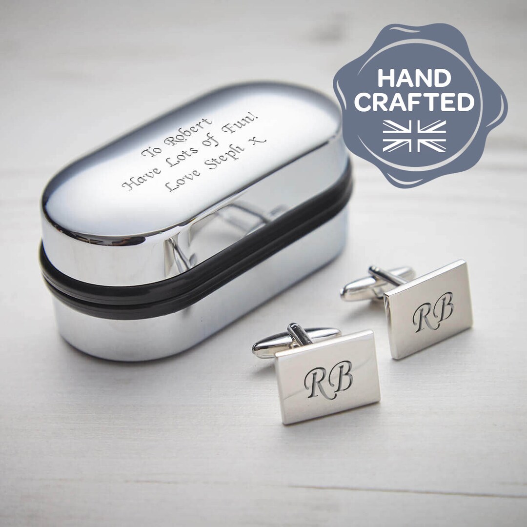 Engraved Rectangle Cufflinks and Chrome Case | Engraved Cufflinks | Great Gift for Groomsmen ...