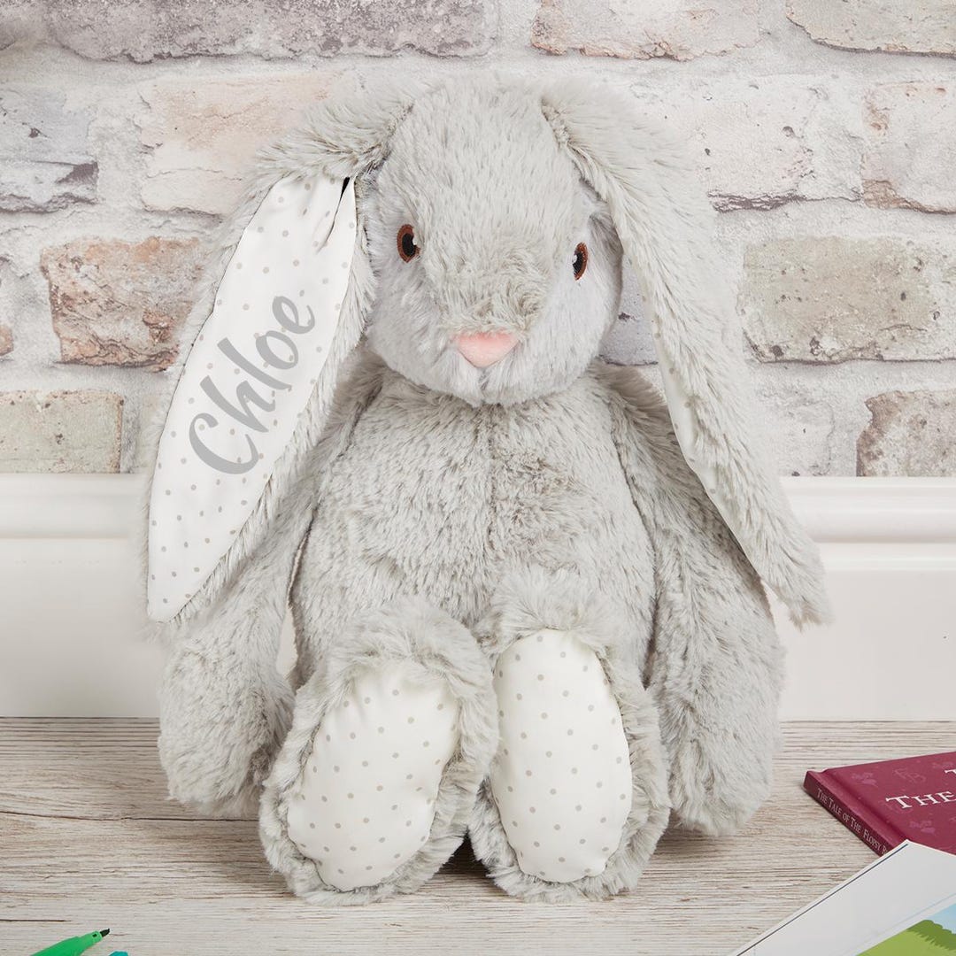 Personalised Bunny Soft Toy | Plush Grey Rabbit for Babies | Gift for ...