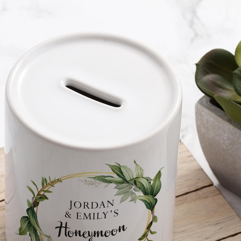 Honey Moon Fund Golden Leaves Money Box Personalised Money - Etsy UK