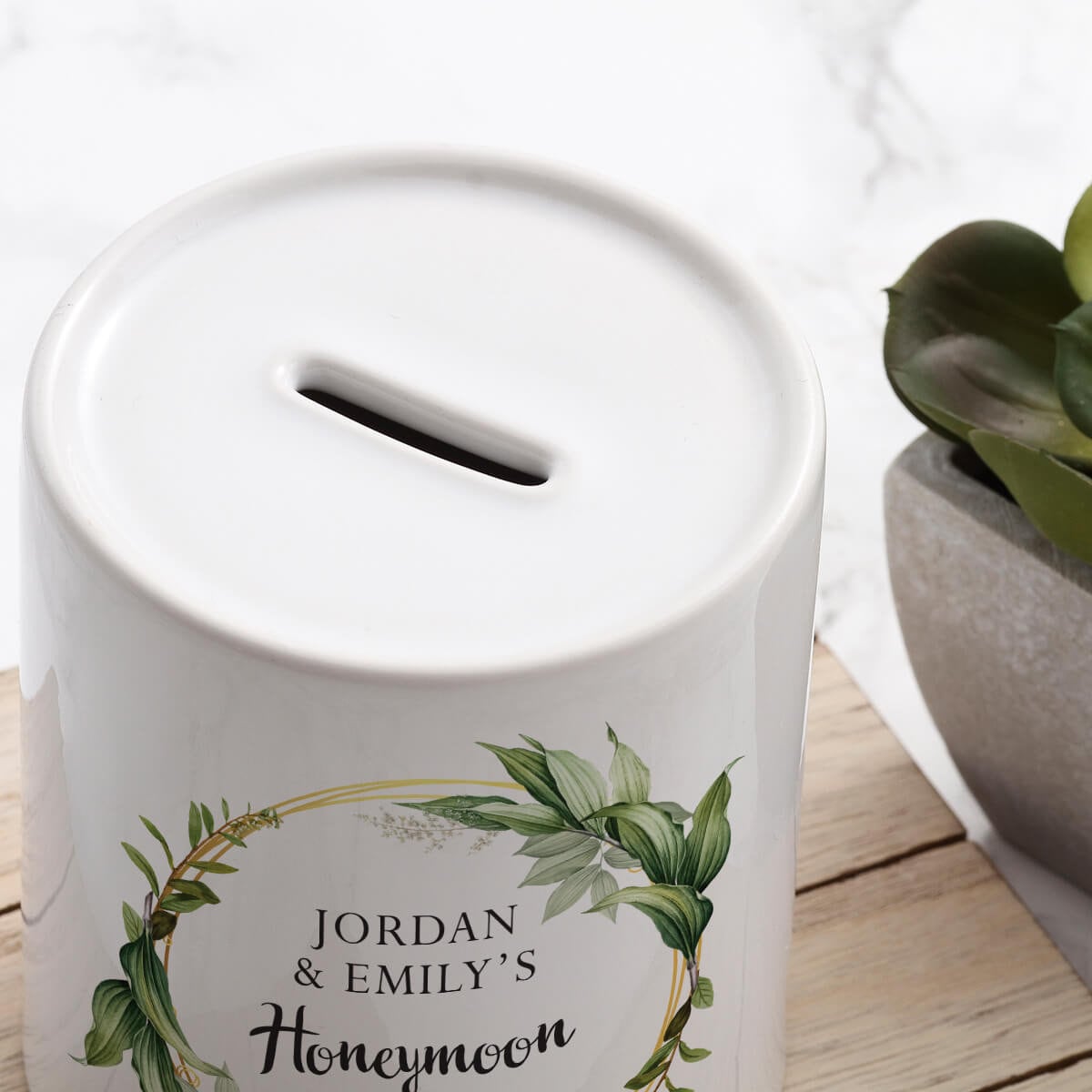 Honey Moon Fund Golden Leaves Money Box | Personalised Money Box ...