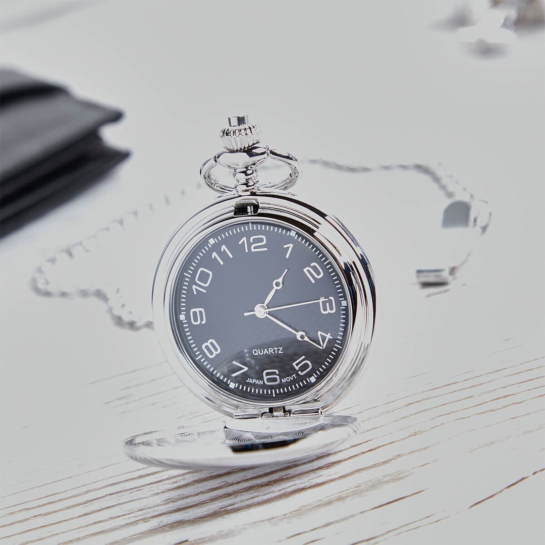 Chrome Pocket Watch Carbon Fibre Dial | Engraved Pocket Watch ...