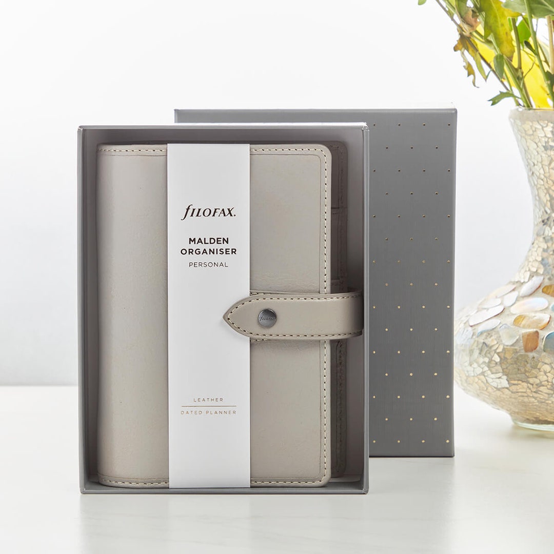 Filofax Malden 2024 Leather Organiser Stone Personalised Organiser 2024 ...
