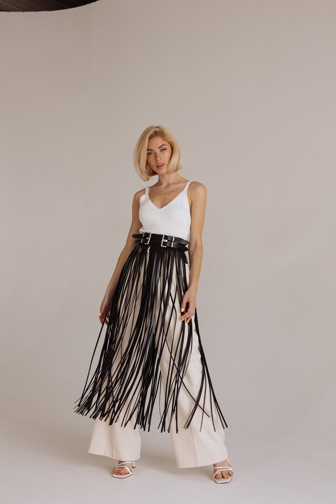 Leather Fringe Skirt, Fringe Belt Skirt, Fringe Harness, Tassel Belt ...