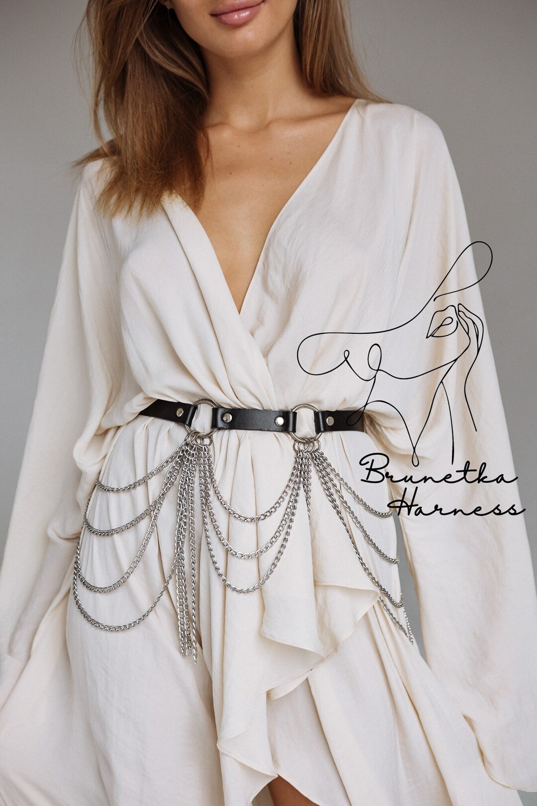 Harness Belt With Chains,black Waist Belt,chain Link Belt,leather Rave ...