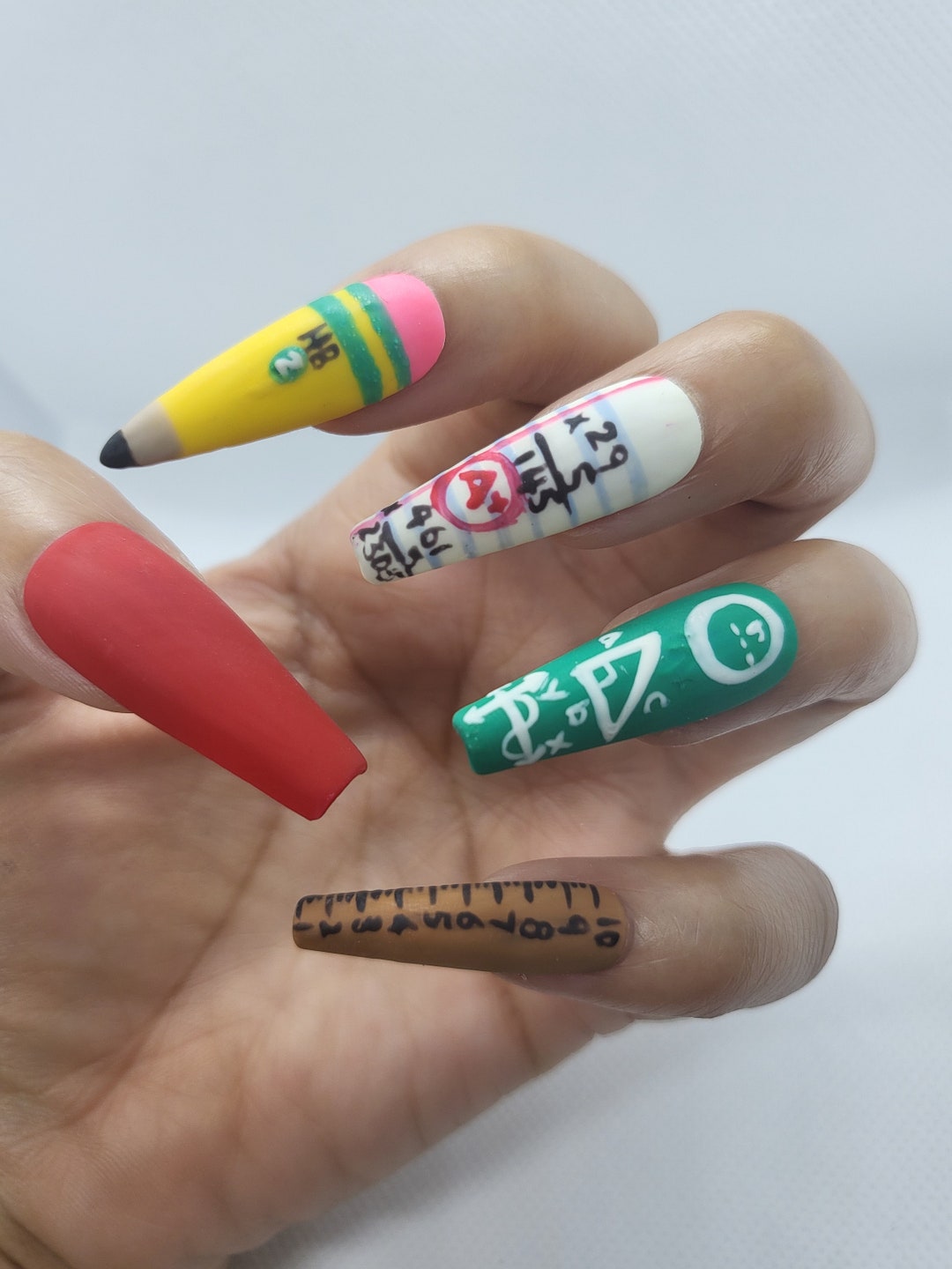 Back to School Nails Teacher Nails Student Nails Press on Nails Acrylic ...