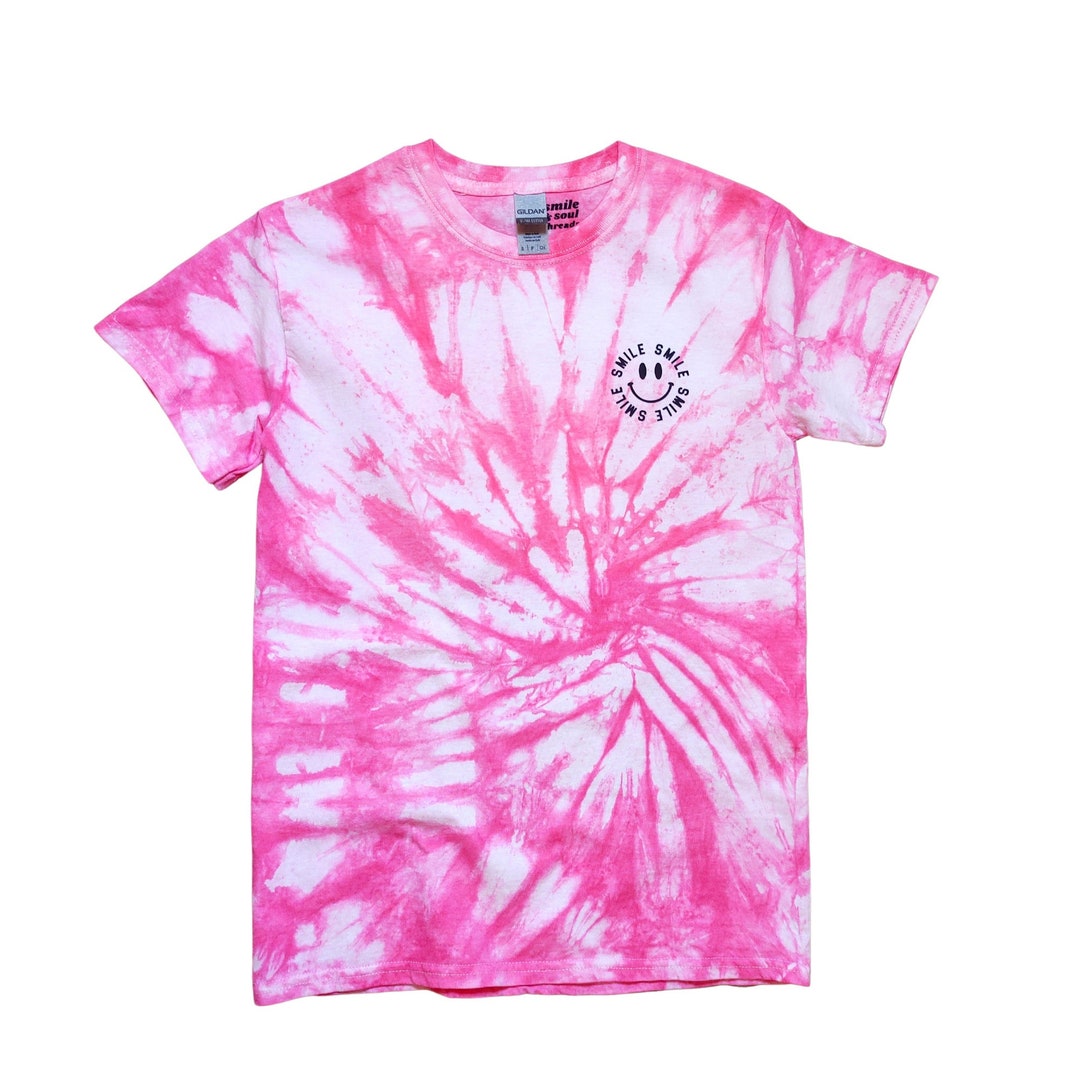 Smile Tie Dye Tshirt Happy Face Pink Retro Tie-dyed Shirt Unisex Boho ...