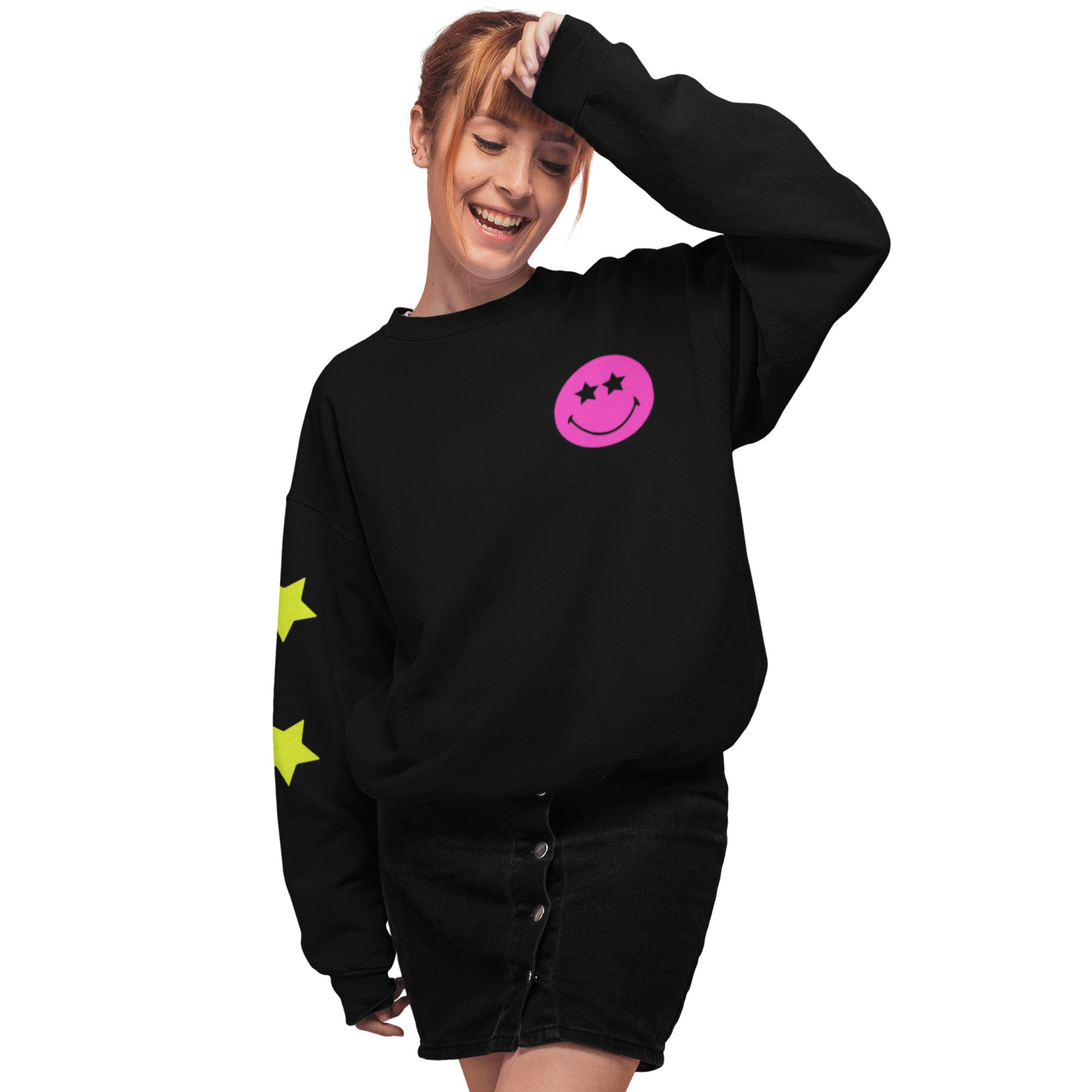 Smiley Face Sweater With Stars - Etsy