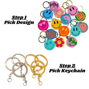 Smile Keychain Trendy Keyring Retro Groovy Flower Power Lightning ...