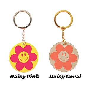 Smile Keychain Trendy Keyring Retro Groovy Flower Power Lightning ...