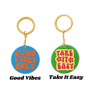 Smile Keychain Trendy Keyring Retro Groovy Flower Power Lightning ...