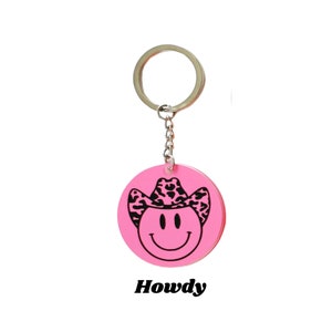 Smile Keychain Trendy Keyring Retro Groovy Flower Power Lightning ...