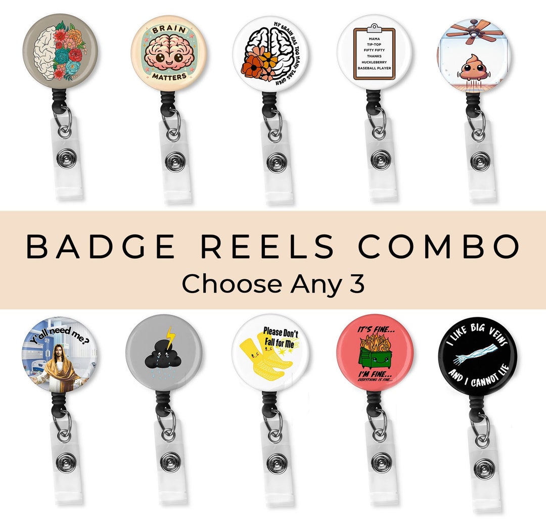 Badge Reels Set | Choose Any 3 Combo | Funny Badges Nurse Badge Reels ...