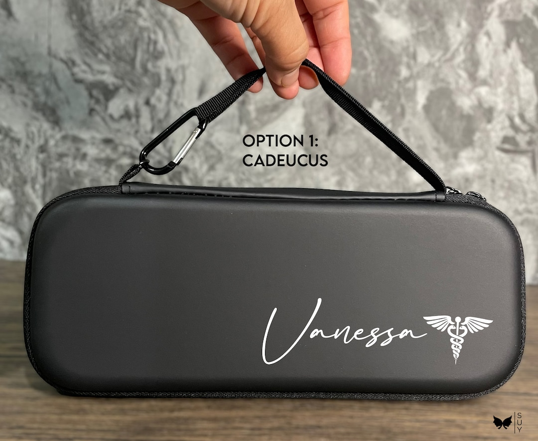 Custom | Black Faux Leather | Hard Zipper Case for Stethoscope ...