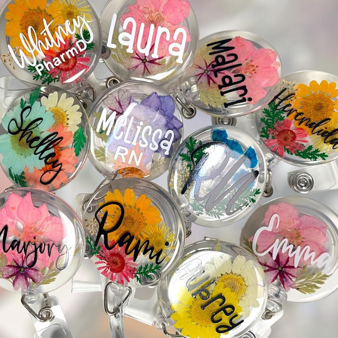 Nurses Badge Reel, Nurses Week Bulk Gifts, Pressed Flowers Acrylic ...