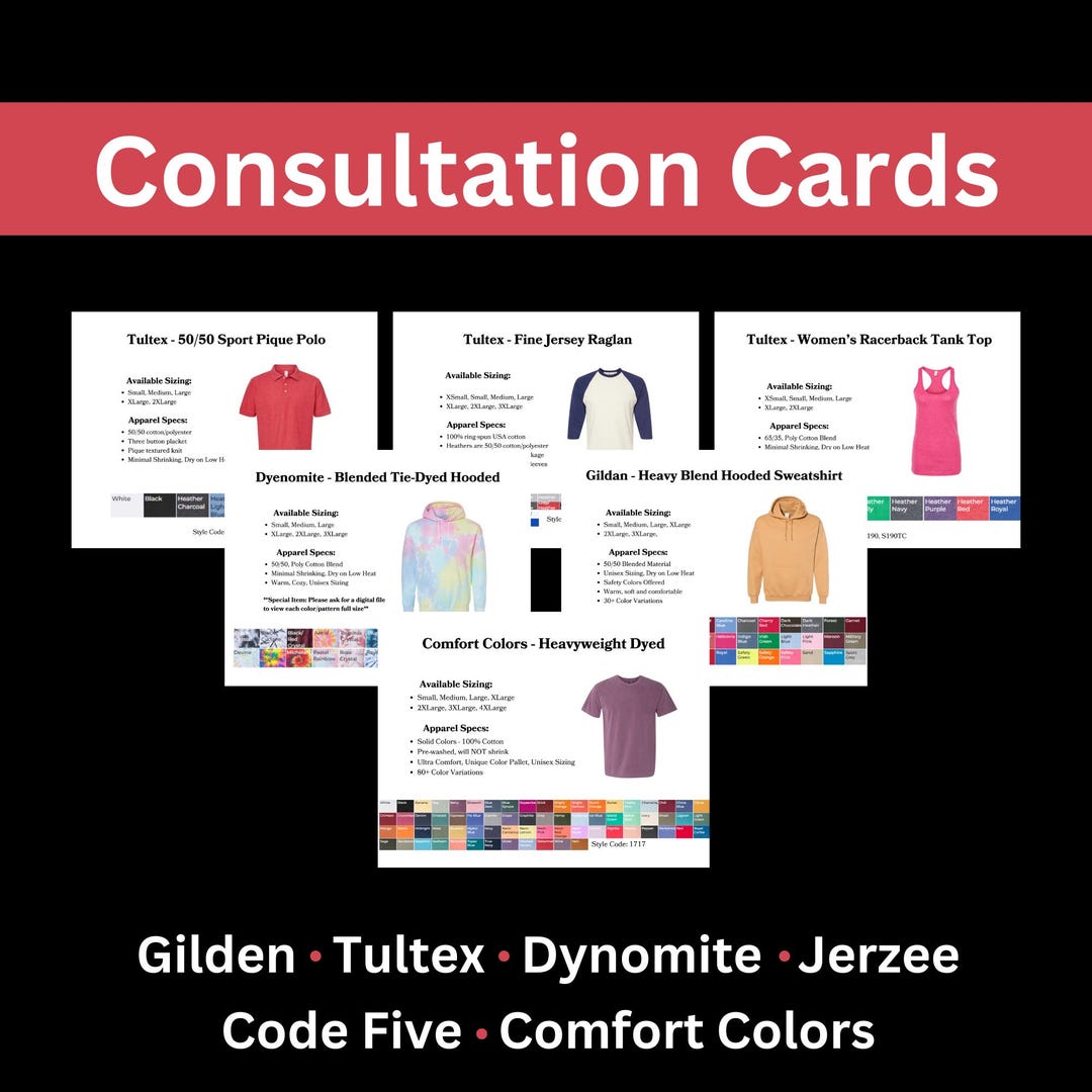 Consultation Cards 20 Printable Apparel Consultation Cards for Custom ...