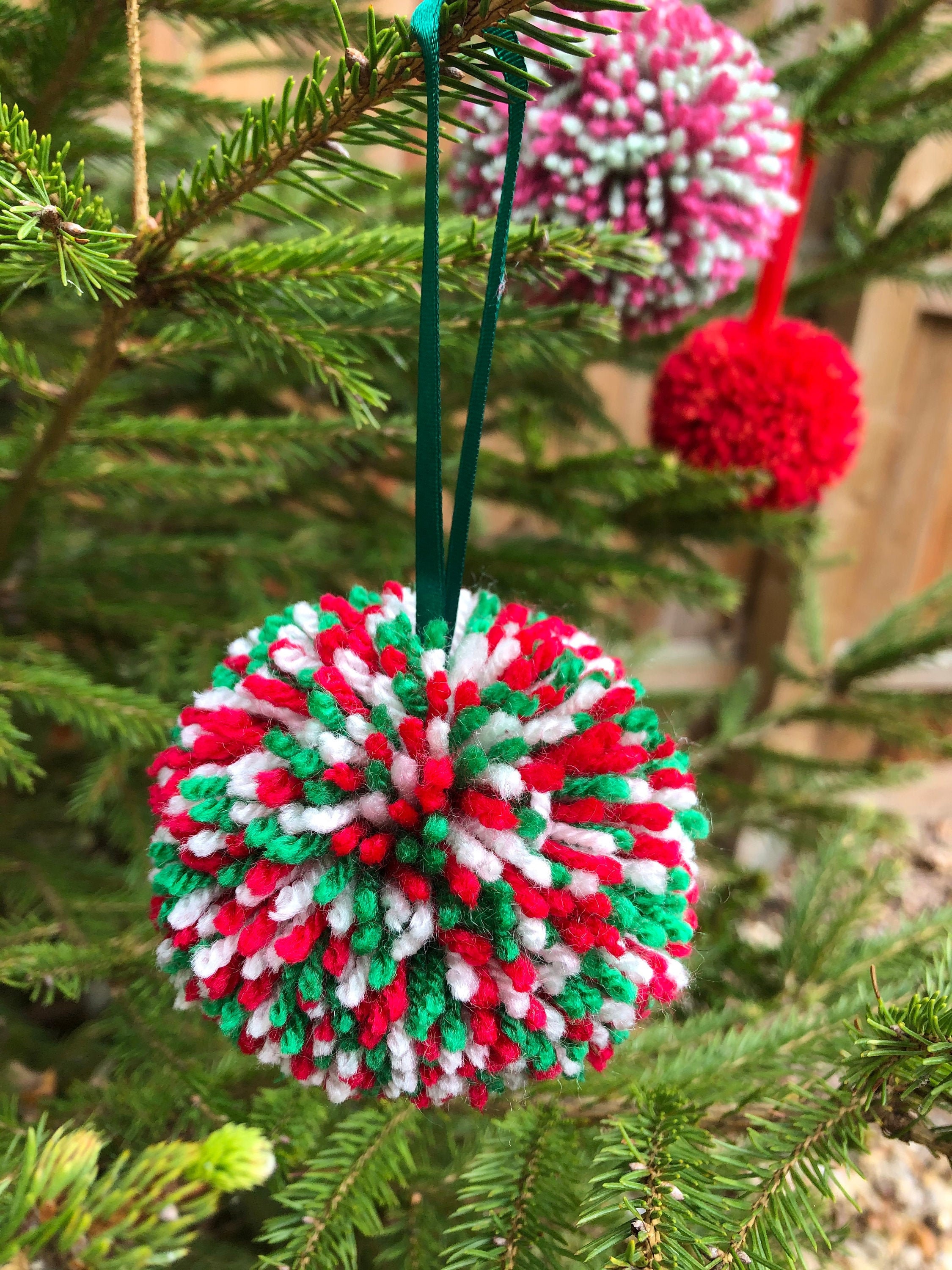 Set of Three Pom Pom Baubles / Pom Pom Tree Decoration / Colourful Tree ...