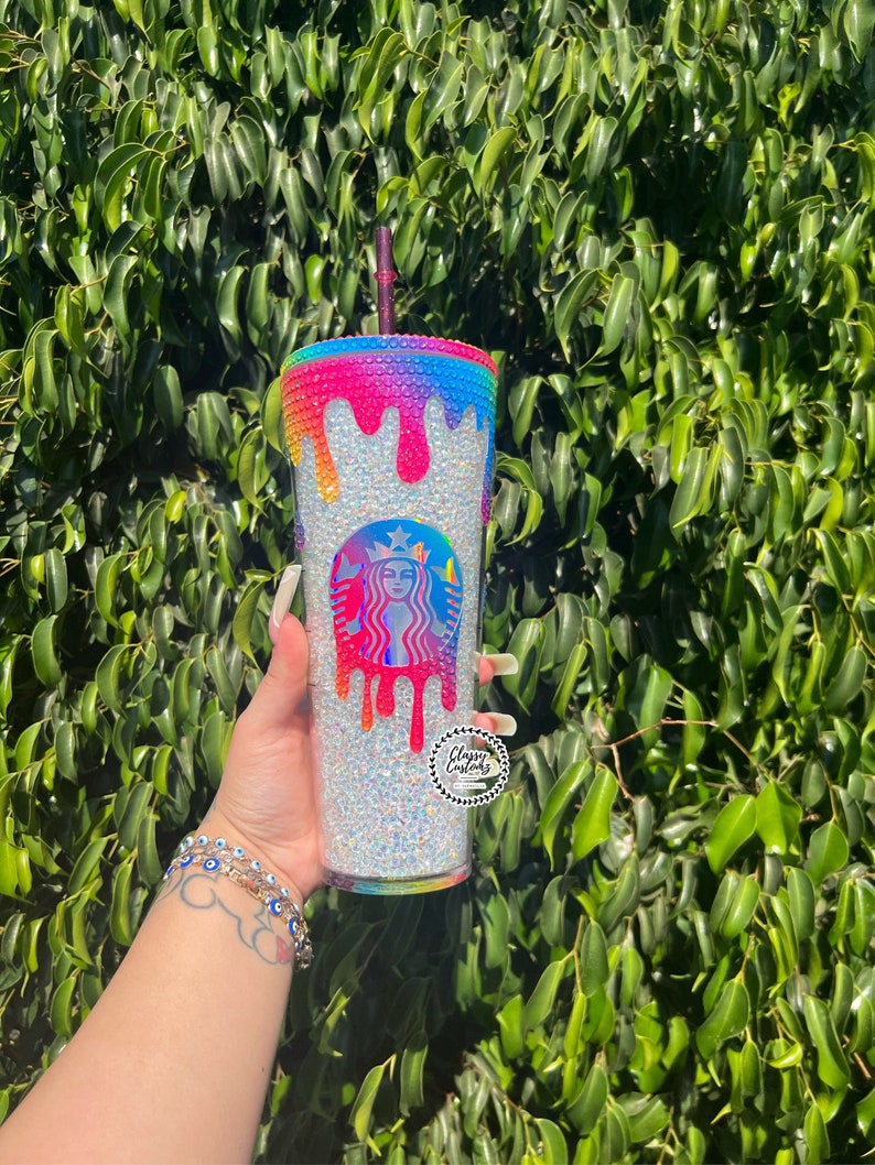 Rainbow Drip Rhinestone Tumbler Rainbow Rhinestone Tumbler - Etsy