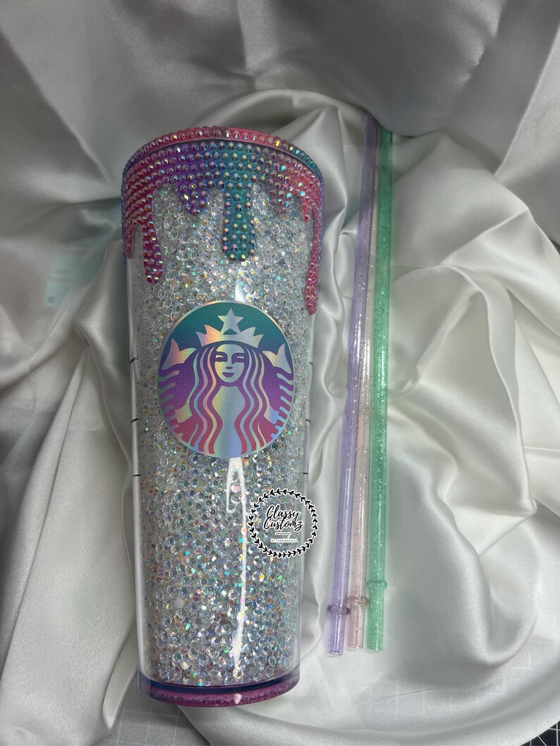 Rainbow Sherbet Drip Rhinestone Tumbler Rhinestone Tumbler - Etsy
