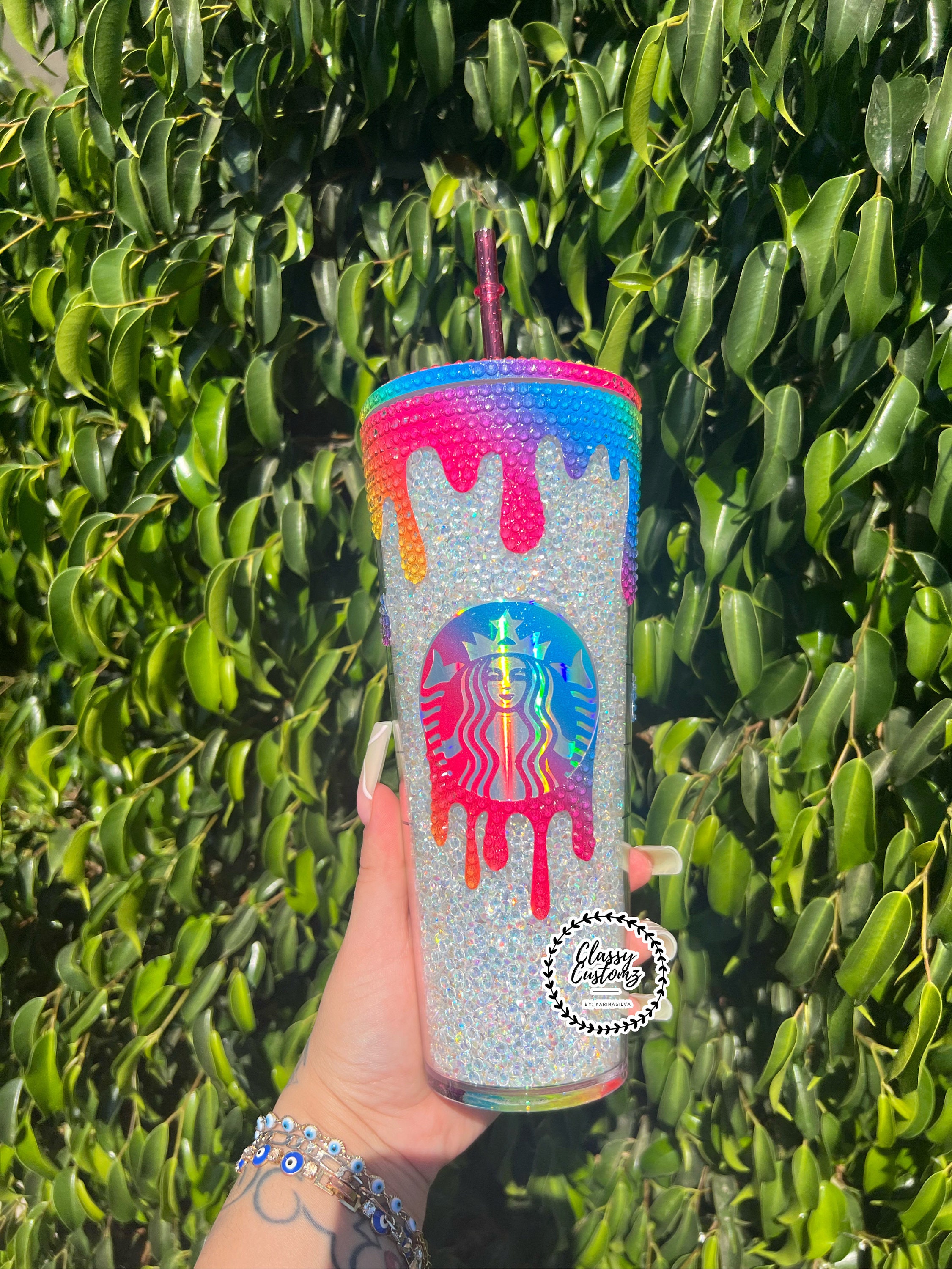 Rainbow Drip Rhinestone Tumbler Rainbow Rhinestone Tumbler - Etsy