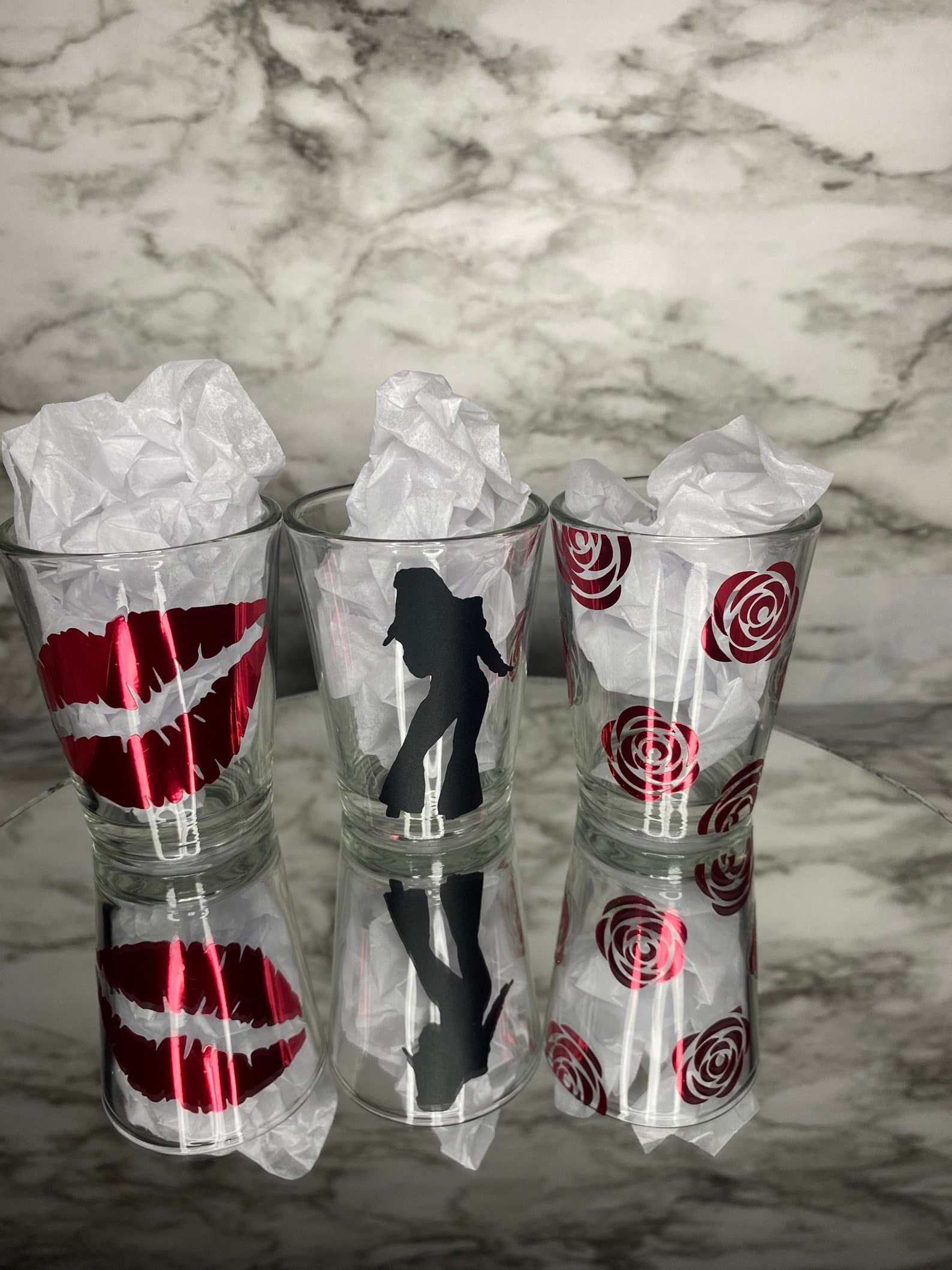 Roses Shot Glass Set Flower and lips 3 Pack l Personalized | Etsy
