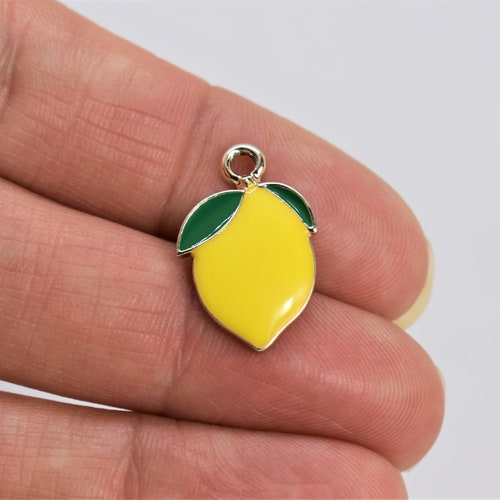 5 Enamel Lemon Charms 20mm X 13mm - Etsy UK
