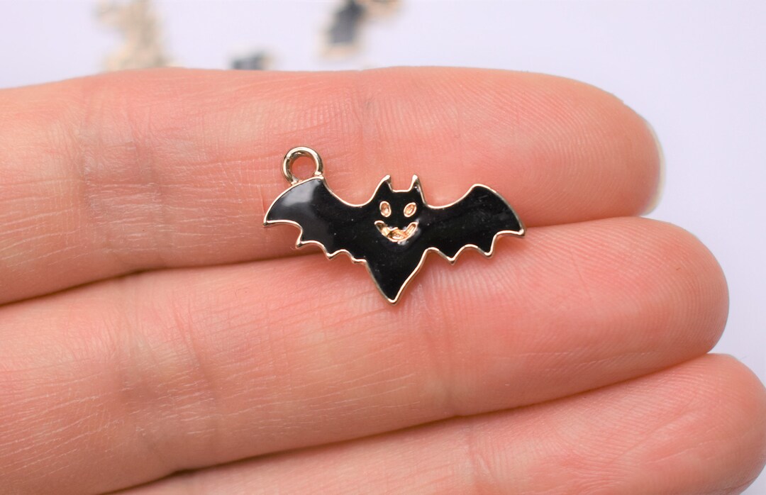 10 Enamel Bat Charms Black Enamel Bat Earring Charms or - Etsy