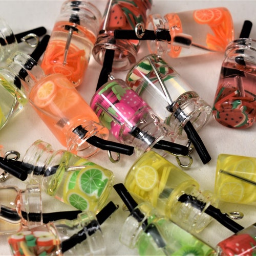 FRUIT GLASS BOTTLE Charms Mini Fruit Pendants Jewelry Creation | Etsy