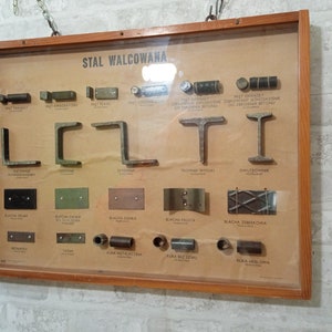 Vintage Display Case of Rolled Steel Types - Antique Industrial Exhibit ...