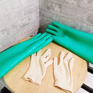 Turquoise Hospital X-ray Gloves Retro Medical Protective Gear Antique Radiology Equipment, X-ray ...